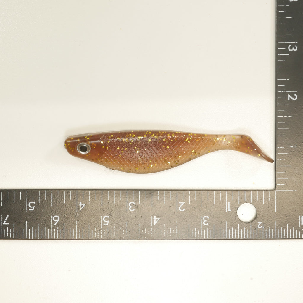 NEW. AATB 4" Paddletail Soft Plastic Pilchard/Shad - ROOTBEER Glitter ...