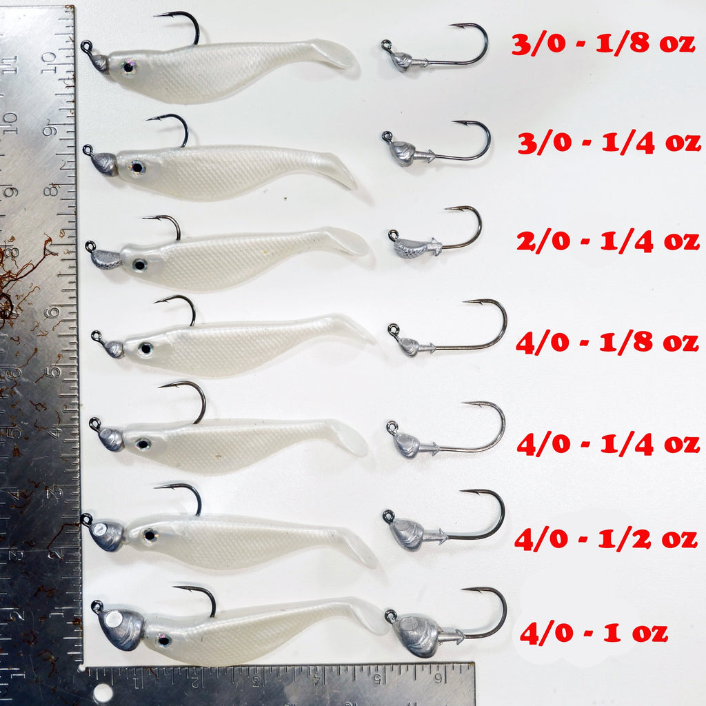 NEW (PEARL) 4" Paddletail Soft Plastic (qty 20 or 40) + AATB Jighead ...