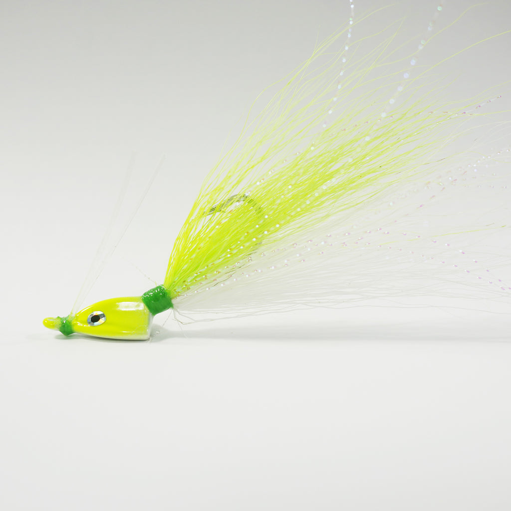 (CHARTREUSE/WHITE) BONEFISH BUCKTAIL (30° ANGLED) - 1/4 oz - 3, 5, or ...