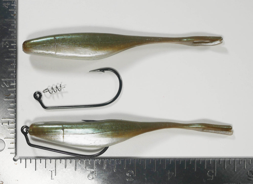 (RIGGING KIT) 5" Fluke Soft Plastic - GREENBACK PILCHARD - 4 Rigs+20 p ...