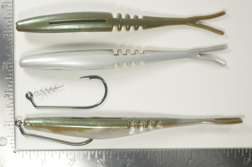 (RIGGING KIT) 7" Fluke Soft Plastic - GREENBACK PILCHARD - (2 OR 5) Ri ...